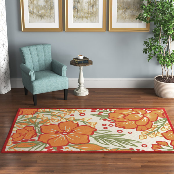 Lark Manor Tapis d'intérieur / extérieur à tissage floral haute / basse Waldwick Mahalo Hibiscus ...